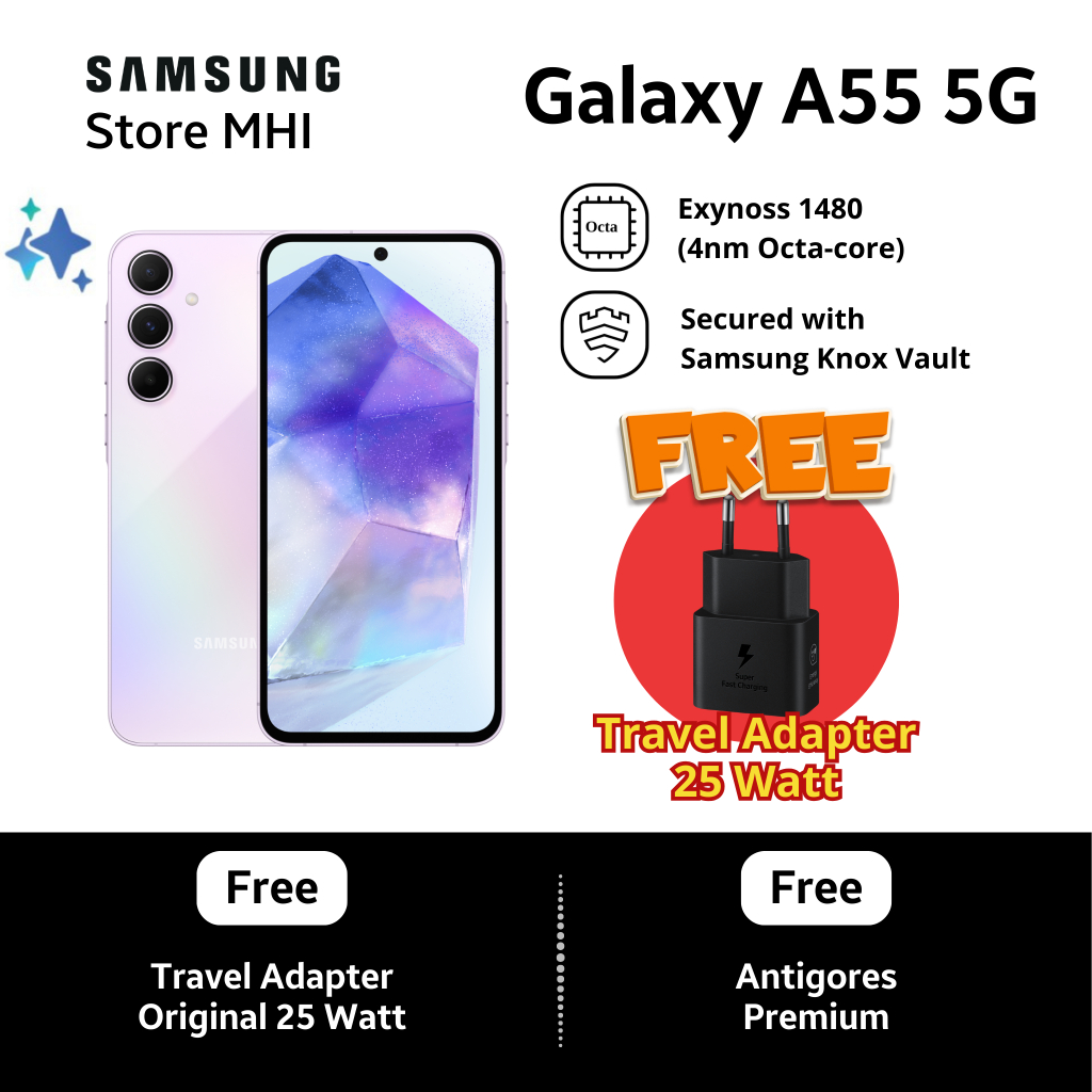 Jual Samsung Galaxy A55 8/256GB 5G Original, Garansi Resmi, Antigores Premium dan Adapter 25Watt ...