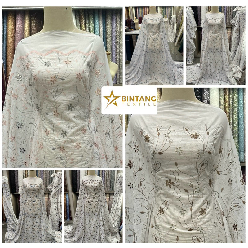 Jual Kain katun bordir bolong katbol premium bunga / bahan gamis tunik ...