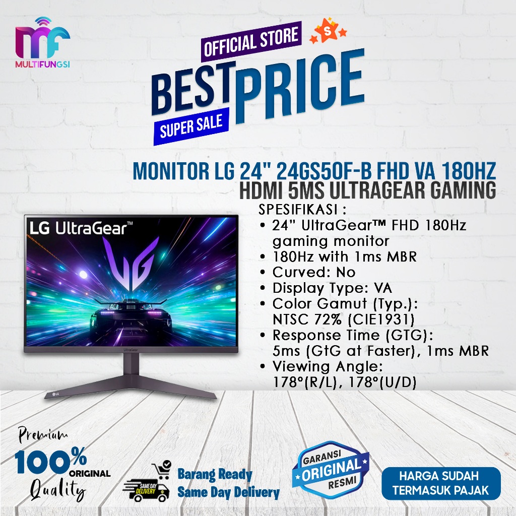 Jual Monitor LG 24" 24GS50F-B FHD VA 180Hz HDMI 5Ms 24GS50F UltraGear Gaming Garansi Resmi ...