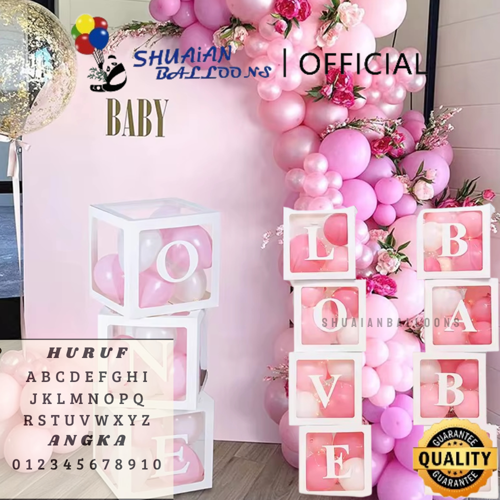 Jual Kotak Balon Box 30*30cm A-Z Alphabet 0-9 Angka Transparan Putih ...