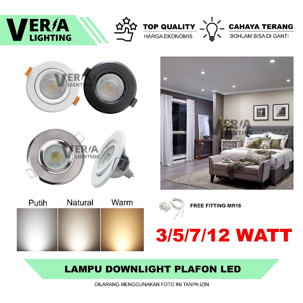 Jual Lampu Sorot Spotlight Plafon LED MR16 3W 5W 7W 12W Downlight Bisa ...