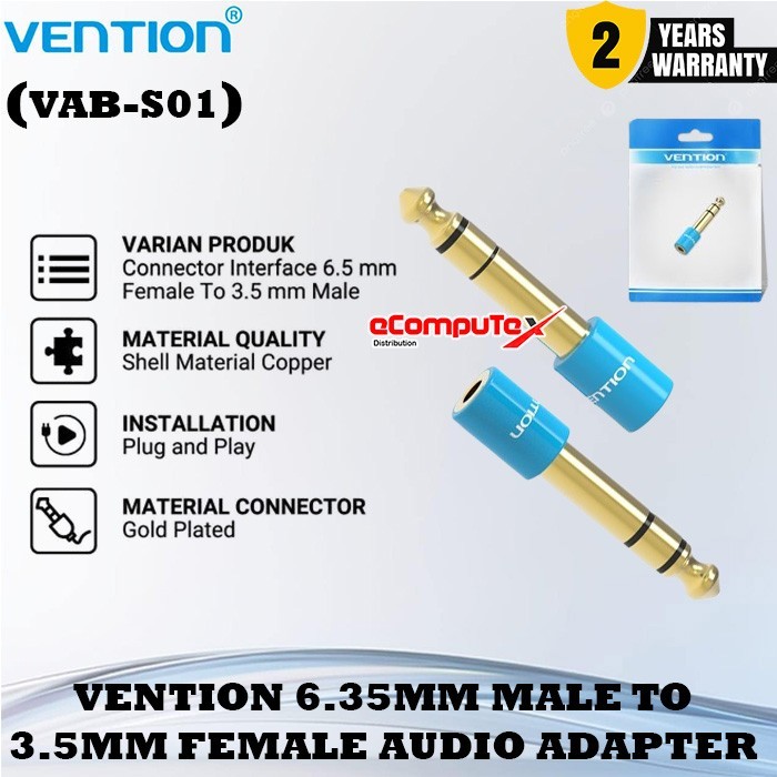 Jual VENTION AUDIO ADAPTER AUX 6.5MM TO 3.5MM JACK FEMALE CONVERTER VAB S01 BLUE GARANSI RESMI ...