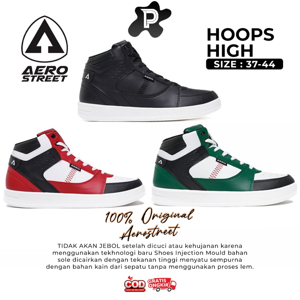 Jual Aerostreet 37-44 Hoops 2.0 High Putih Hitam Hitam / Putih Merah ...
