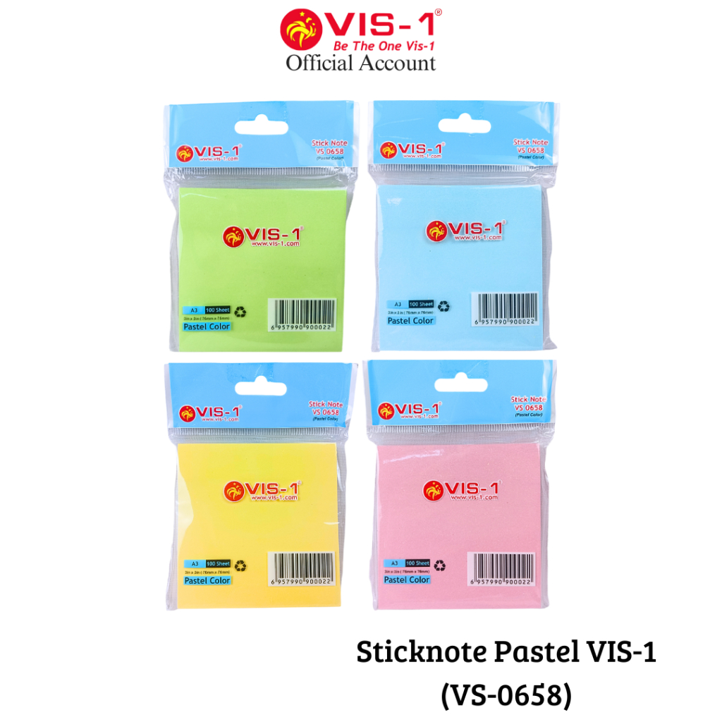 Jual VIS-1 Sticky Notes VS-0658 / Memo Tempel 76x76mm warna pastel 100 ...