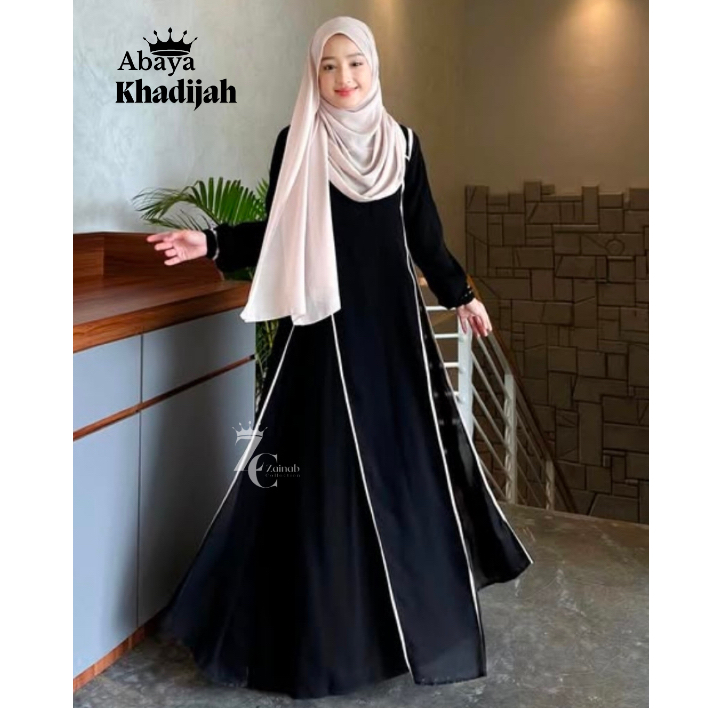 Jual New Abaya Khadijah hitam Turkey gamis Syari Muslimah bahan jetblack hitam kombinasi list ...