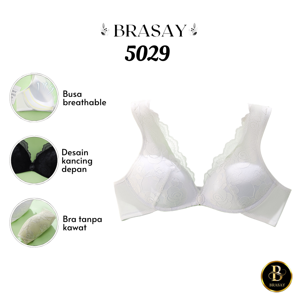 Jual Brasay Bra Tanpa Kawat Wanita Motif Bunga Renda Bra Kait Depan ...
