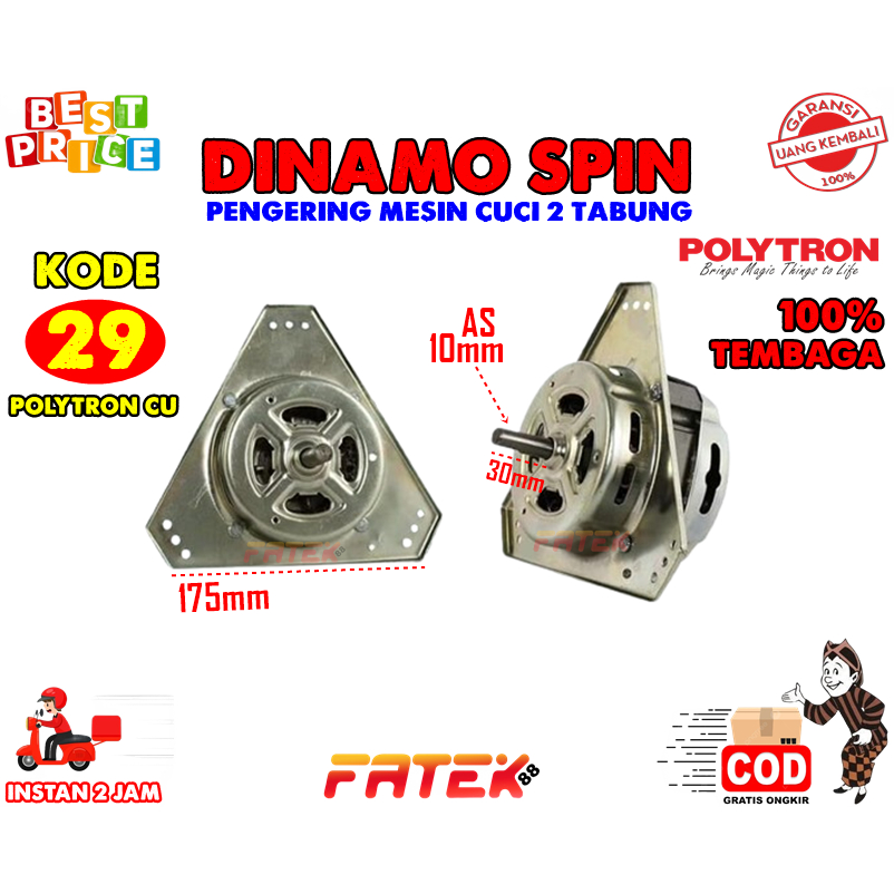 Jual DINAMO SPIN MESIN CUCI 2 TABUNG POLYTRON | MOTOR DINAMO PENGERING / PEMBILAS POLITRON ...