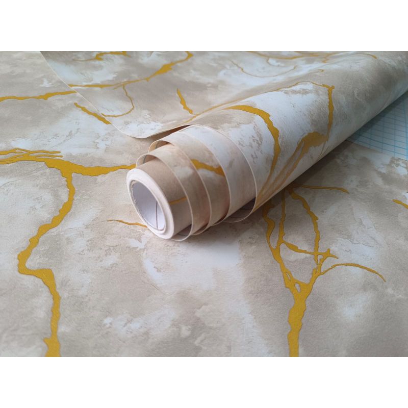 Jual Wallpaper Sticker Dinding Motif Marmer Kream Bercak Kuning Bahan Kertas PVC Full Lem ...