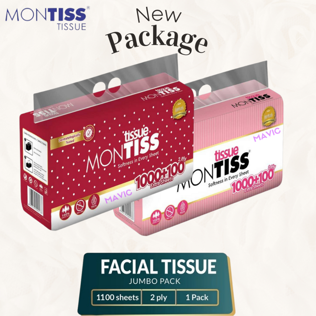 Jual MONTISS Facial Tissue 1000 + 100S 2 Ply | Tisu Wajah 1100 Sheets 2 ...