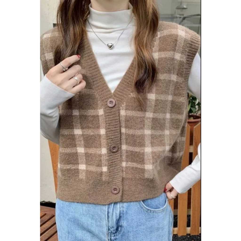 Jual N-GROS Karina Vest kancing knit atasan vest kancing model korea ...