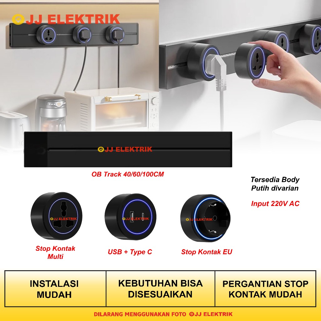 Jual Stop Kontak Rel Listrik Dinding Modular OB Track 40CM 60CM 100CM ...