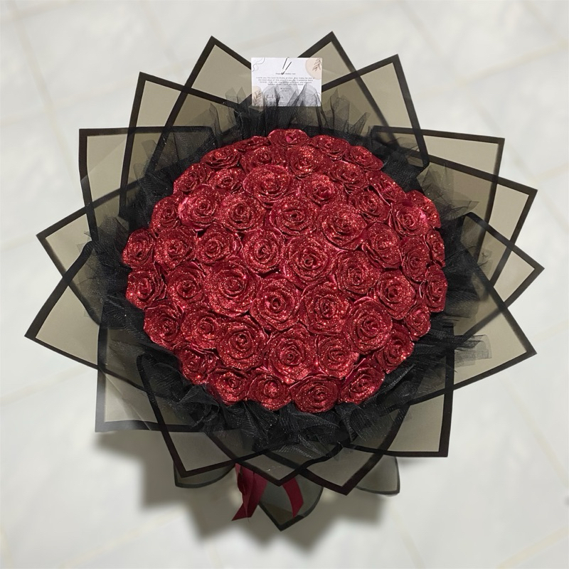 Jual Buket bunga satin glitter 50tangkai | Round satin roses glitter ...