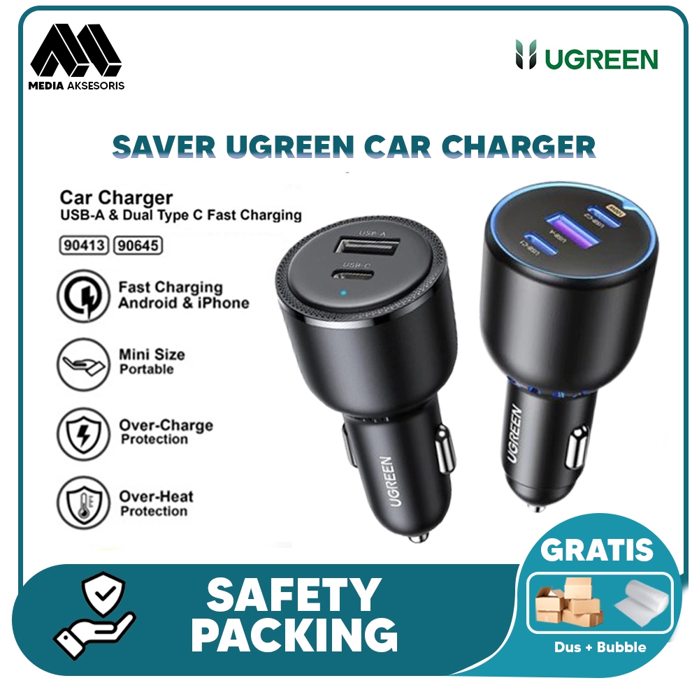 Jual UGREEN Car Charger 130W 63W Black (90645 / 90413) | Car Charger Mobil 130W 3 Port USB Type ...