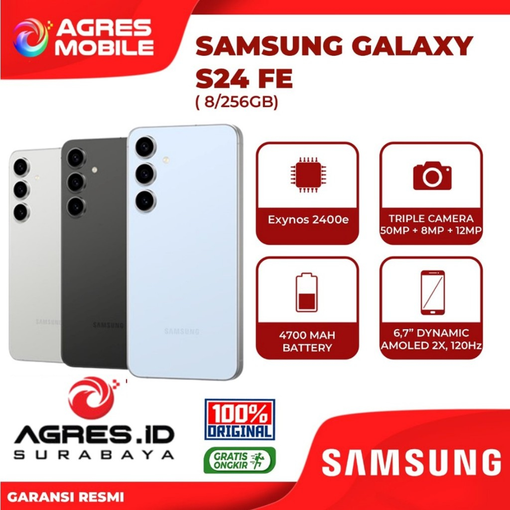 Jual SAMSUNG GALAXY S24 FE 8GB 256GB BLACK-BLUE-GREY | Shopee Indonesia