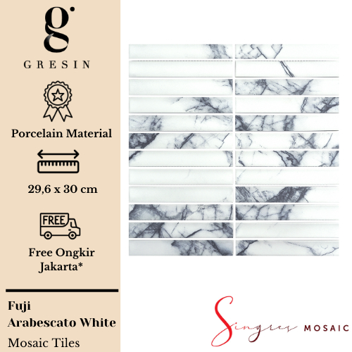 Jual Arabescato White Fuji Singres Mosaic Tiles | Mosaic Keramik ...