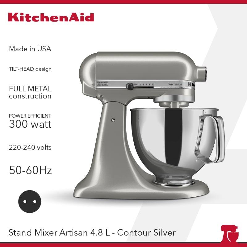 Jual KitchenAid Artisan 4.8 L Stand Mixer Contour Silver- 5KSM150PSNCU | Shopee Indonesia