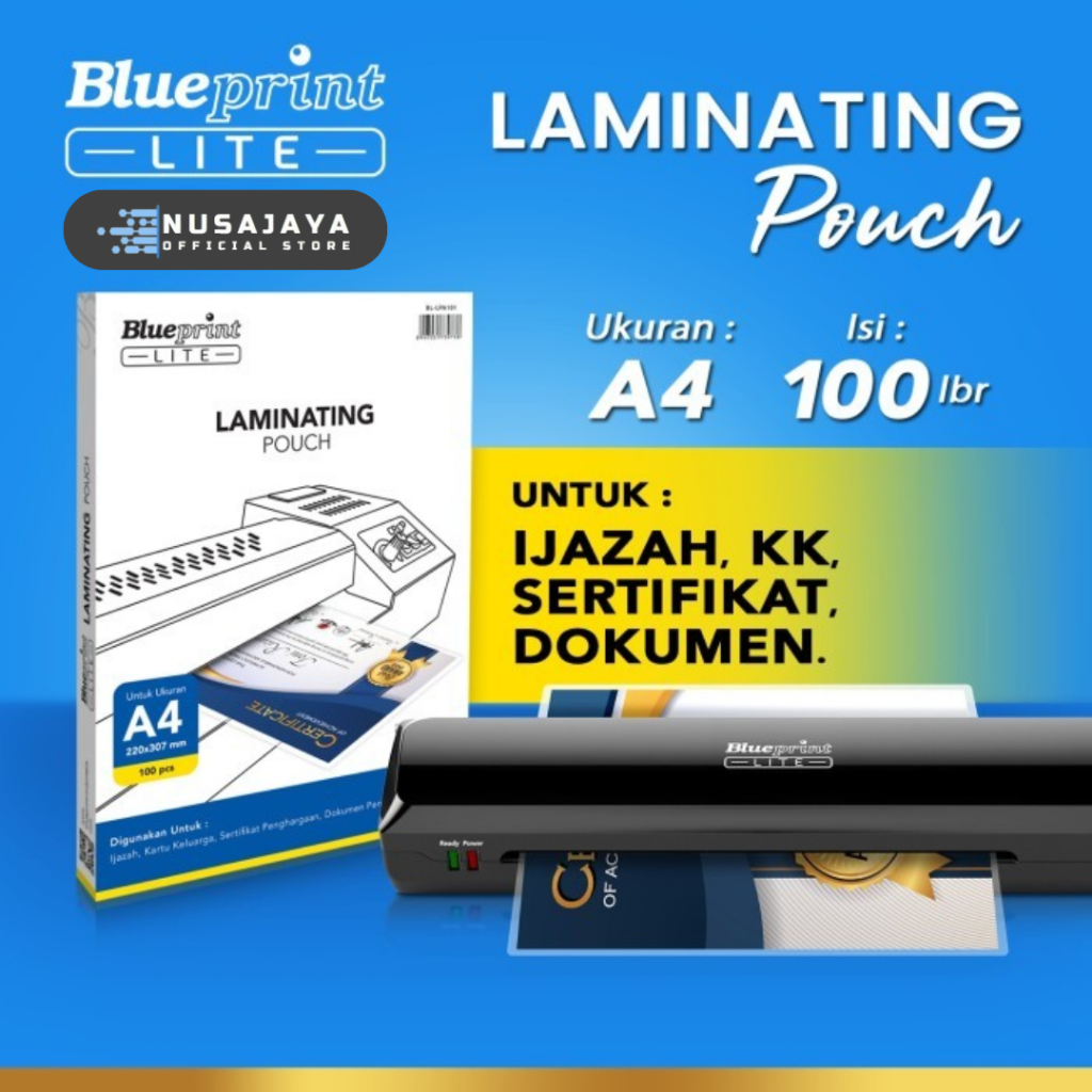 Jual Plastik Laminating Pouch Film Panas BLUEPRINT Lite A4 - Isi 100 | Shopee Indonesia