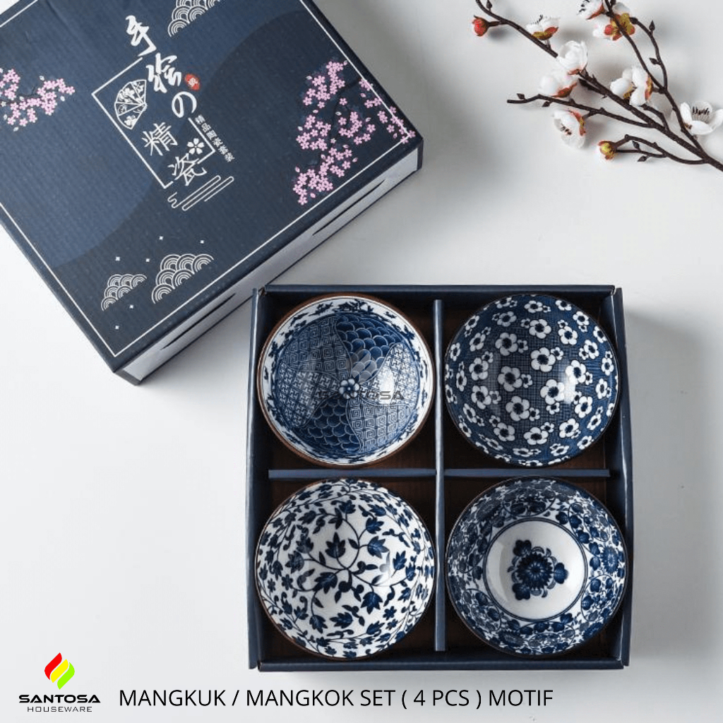 Jual Mangkuk / Mangkok Set ( 4 pcs ) Motif | Shopee Indonesia