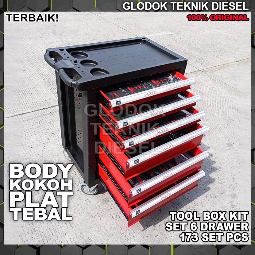 Jual Tool Box Trolley Cabinet + Tool Kit Set 6 Drawer Susun 173 pcs ORIGINAL Toolbox 6 Laci ...