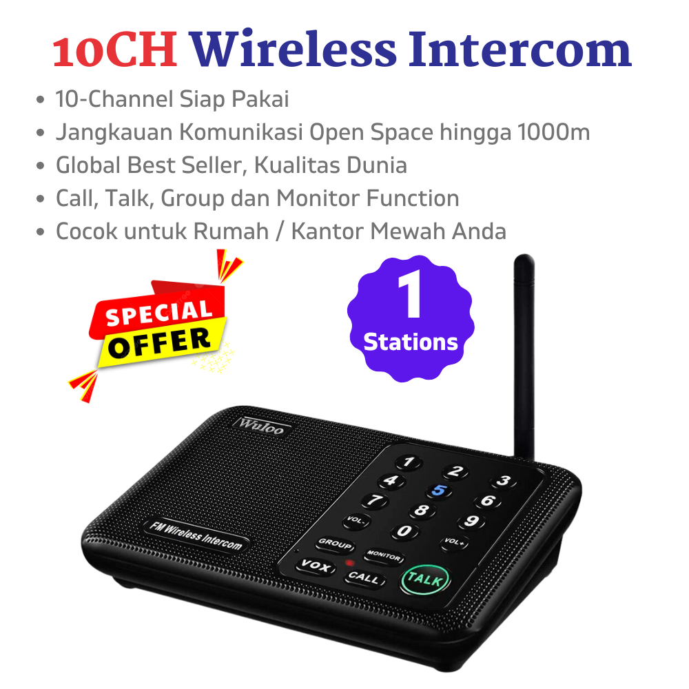 Jual THE Modern 10CH Wireless Intercom 1 Station - Radio Interkom FM ...