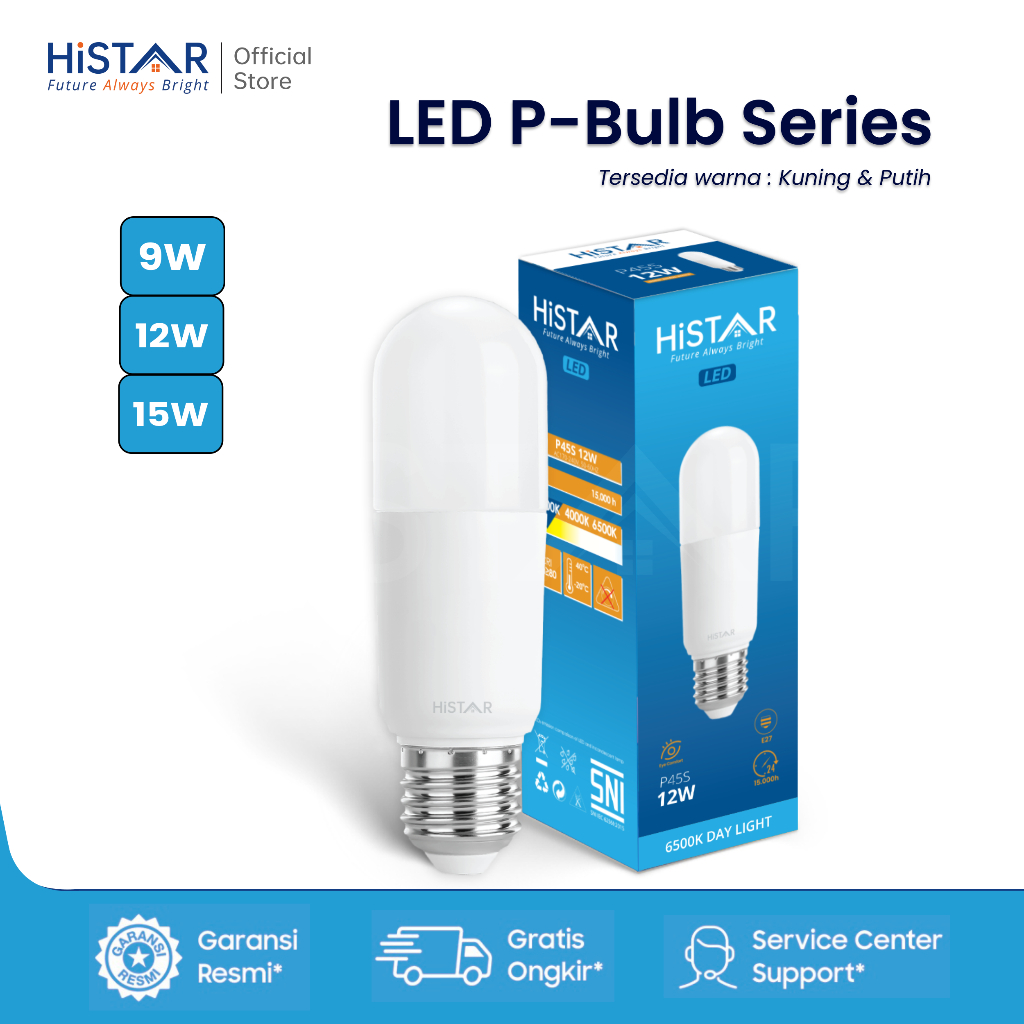 Jual HiSTAR Lampu LED Stick P-Bulb Series 9-15W E27 170-240V 3000K ...