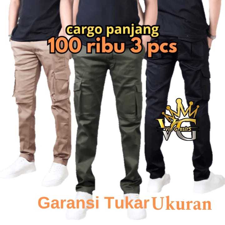 Jual 100 isi 3 Celana Cargo Panjang Pria Dewasa - Celana Cargo Panjang Cowok - Celana Panjang ...