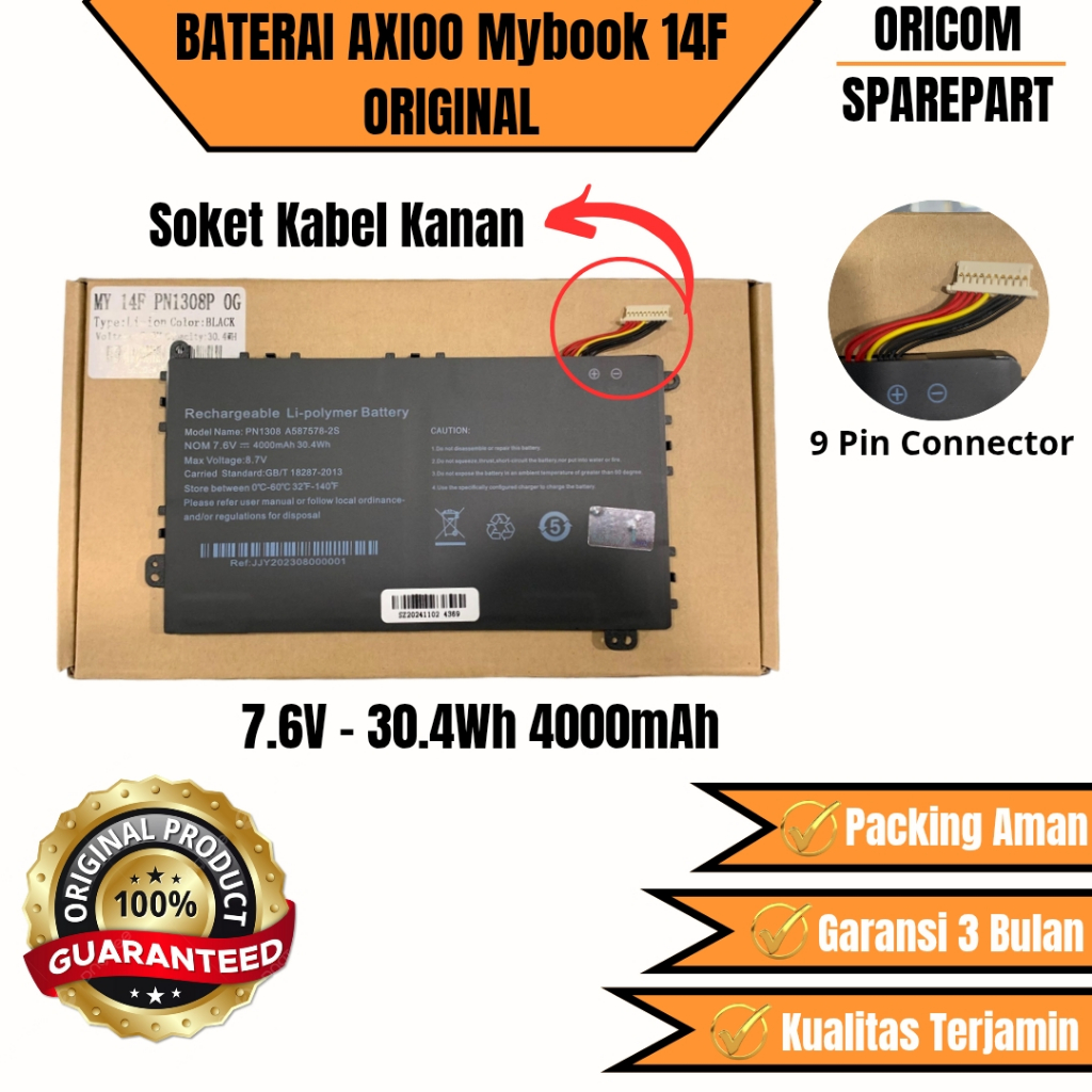 Jual Baterai AXIOO 14F Series Soket Kanan 9 Pin Cable Original | Shopee Indonesia