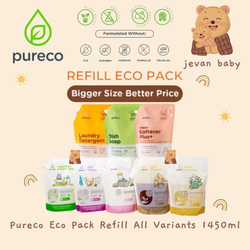Jual Pureco Eco Pack Refill Liquid Detergent | Fabric Softener | Dish & Bottle Soap | Hand Soap ...