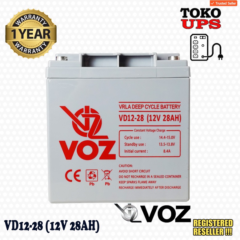 Jual Battery UPS Aki Kering Voz 12V 28AH VOZ VD12-28 Deep Cycle | Shopee Indonesia