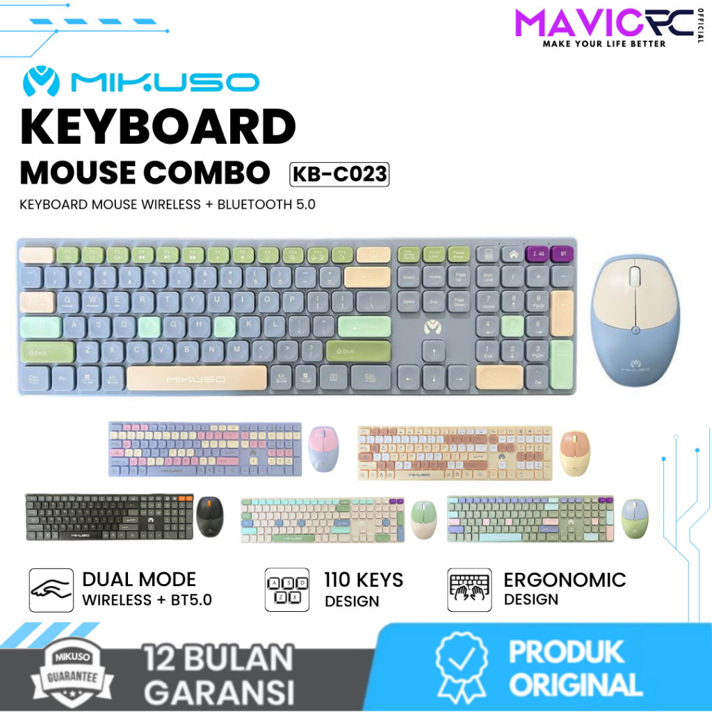 Jual Keyboard Mouse Combo Mikuso KB-C023 - Dual Mode Wireless 2.4G & Bluetooth 5.0, Ergonomis ...