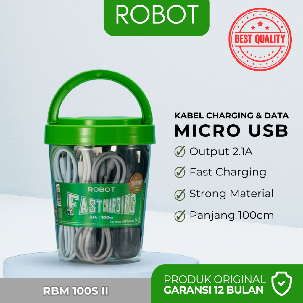 Jual KABEL DATA MICRO USB 2A 100CM ROBOT RBM100S | Shopee Indonesia