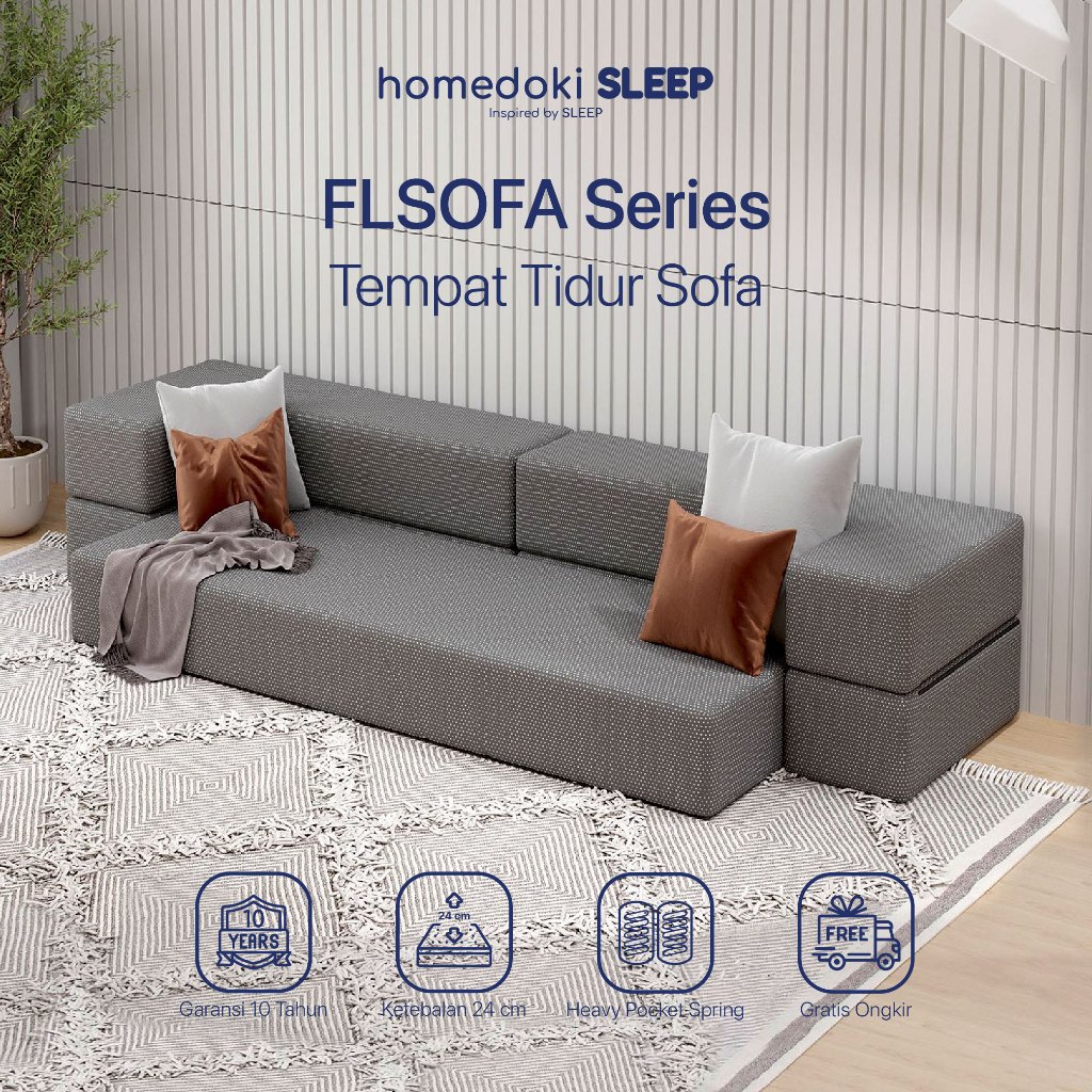 Jual Homedoki FLSOFA Series/sofa bed lipat/ Abu-Abu sofa aesthetic ...