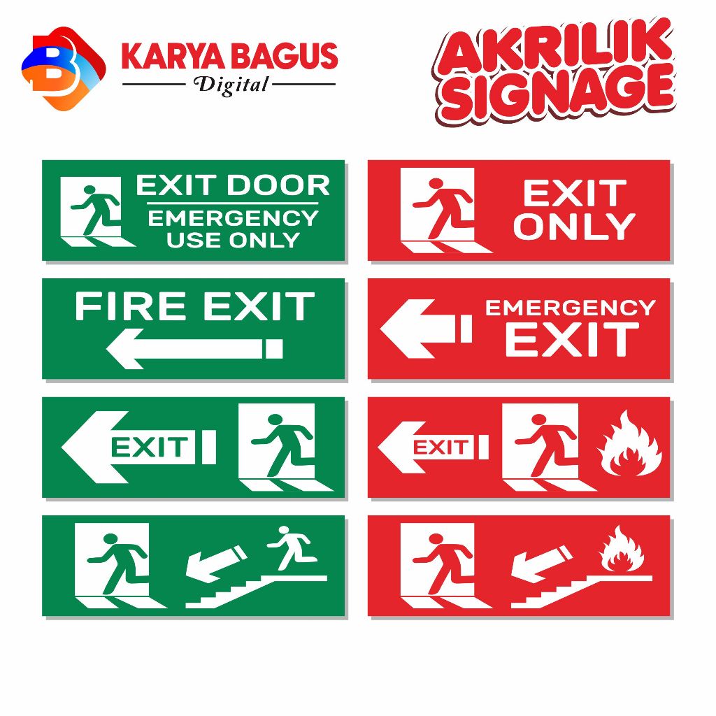Jual Akrilik Signage Rambu Ukuran 30cm x 10cm "Exit Tanda Kebakaran ...