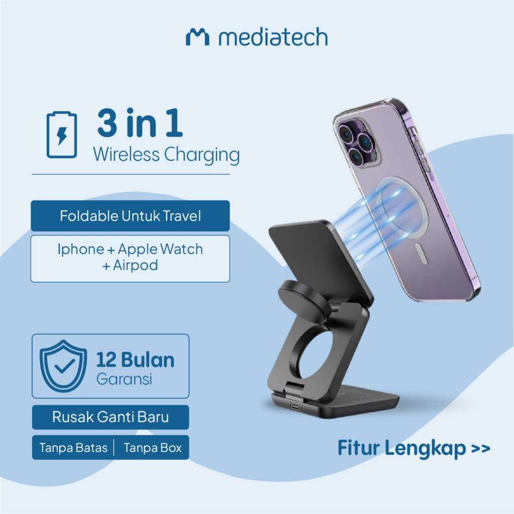 Jual Mediatech 3 in 1 Folding Wireless Charger | Shopee Indonesia