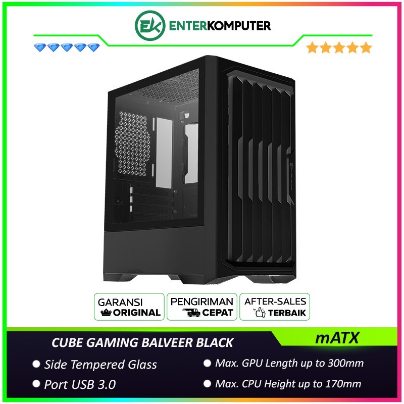 Jual CUBE GAMING BALVEER BLACK - mATX Gaming Case - Front Dust ...