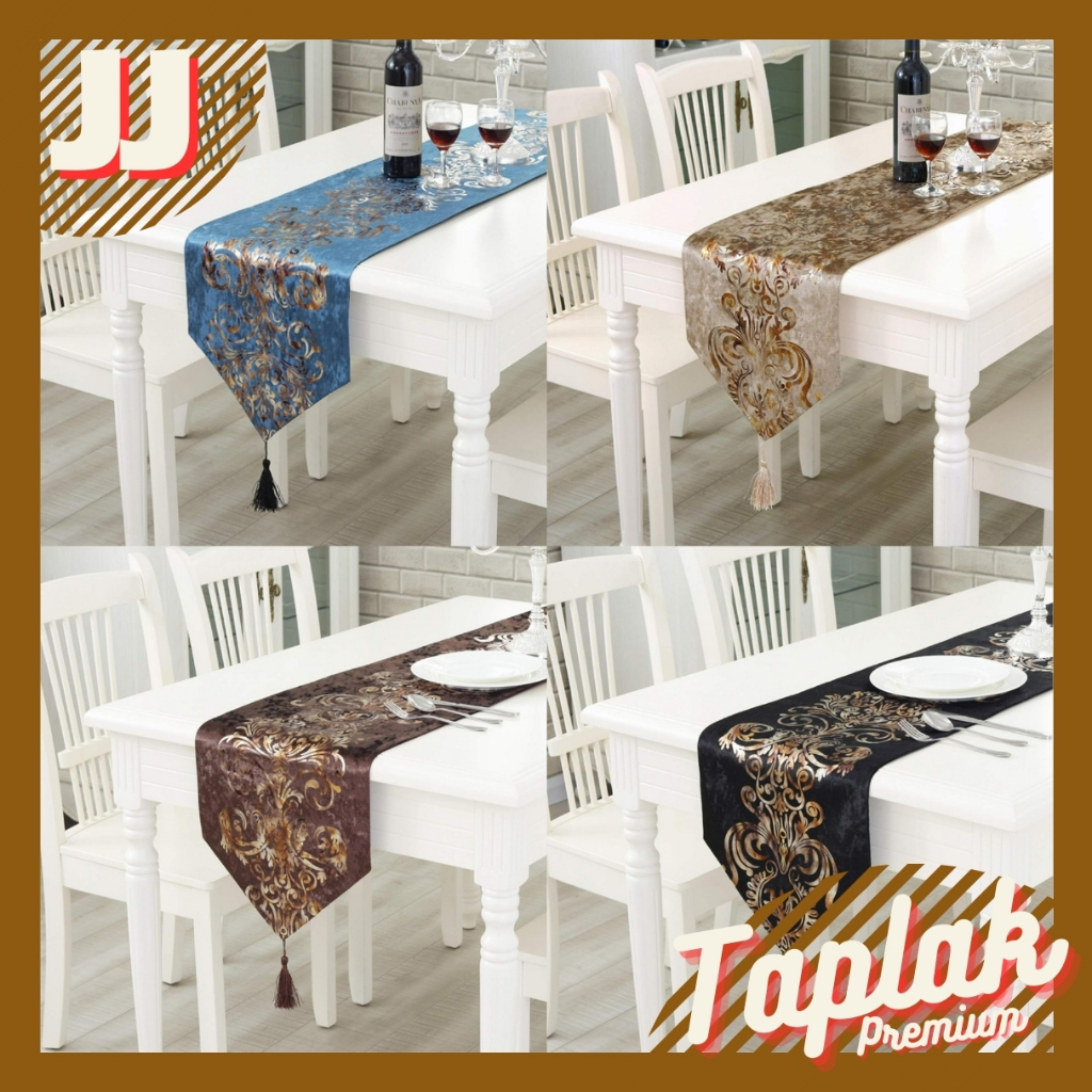 Jual TABLE RUNNER TAPLAK MEJA PREMIUM LUXURY VELVET GOLD FOIL MEWAH ...