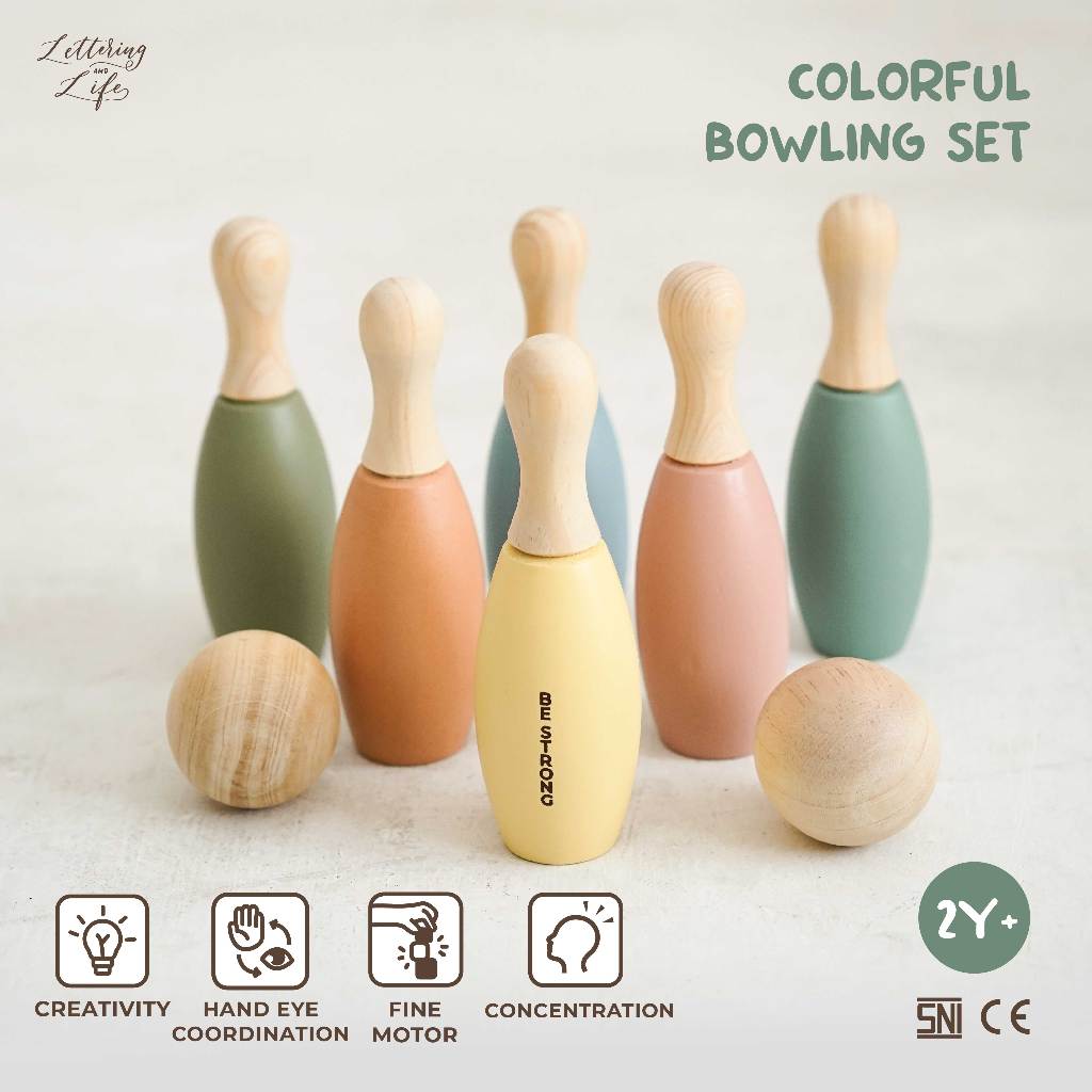 Jual Lettering and Life Colourful Bowling Set Wooden Toys - Permainan ...