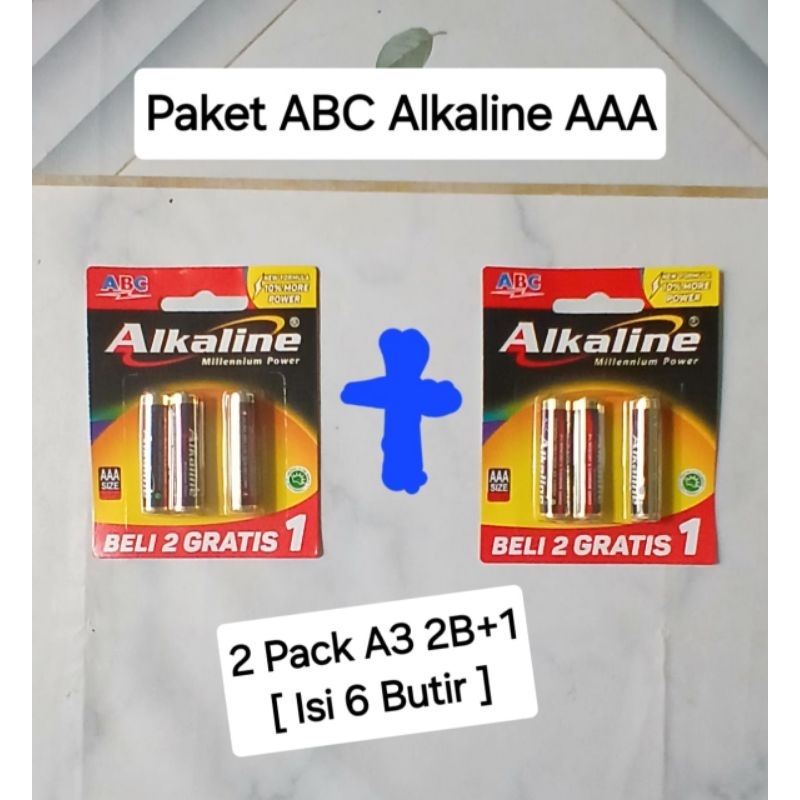 Jual Baterai ABC Alkaline AAA 6 Btr [Paketan 2 Pack A3 2B + 1] | Shopee Indonesia