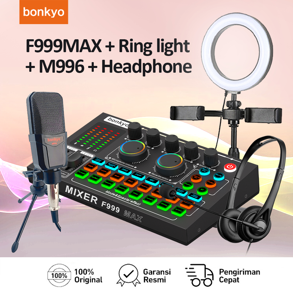 Jual Bonkyo F999MAX soundcard + M996 microphone + earphone + fill light ...