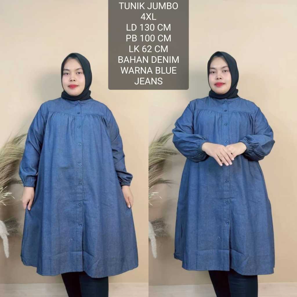 Jual Tunik Jumbo Wanita Ld 130 Cm Bahan Jeans Denim Model Kekinian ...