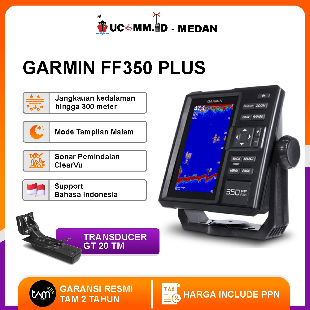 Jual Garmin Fish Finder FF350 Plus FF 350+ GT20 TM ClearVu Alat Pelacak ...