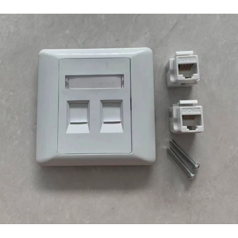 Jual Face Plate Lan RJ45 Dual 2 Port+2*Modular Cat 5E or Cat 6E ...