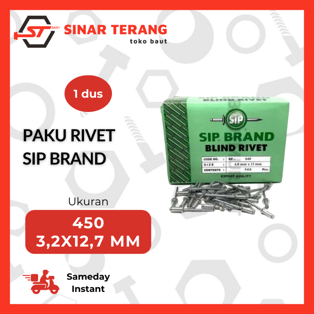 Jual (1000pcs) Paku Rivet SIP 450 BRAND 3.2 x 12.7 - Paku Tembak ...