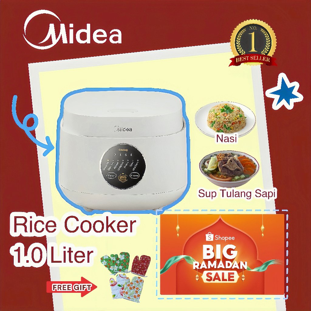 Jual 【Free Gift】Midea Magic Com Mini 1L MB-FB30M161W 7 Menu Preset Rice ...