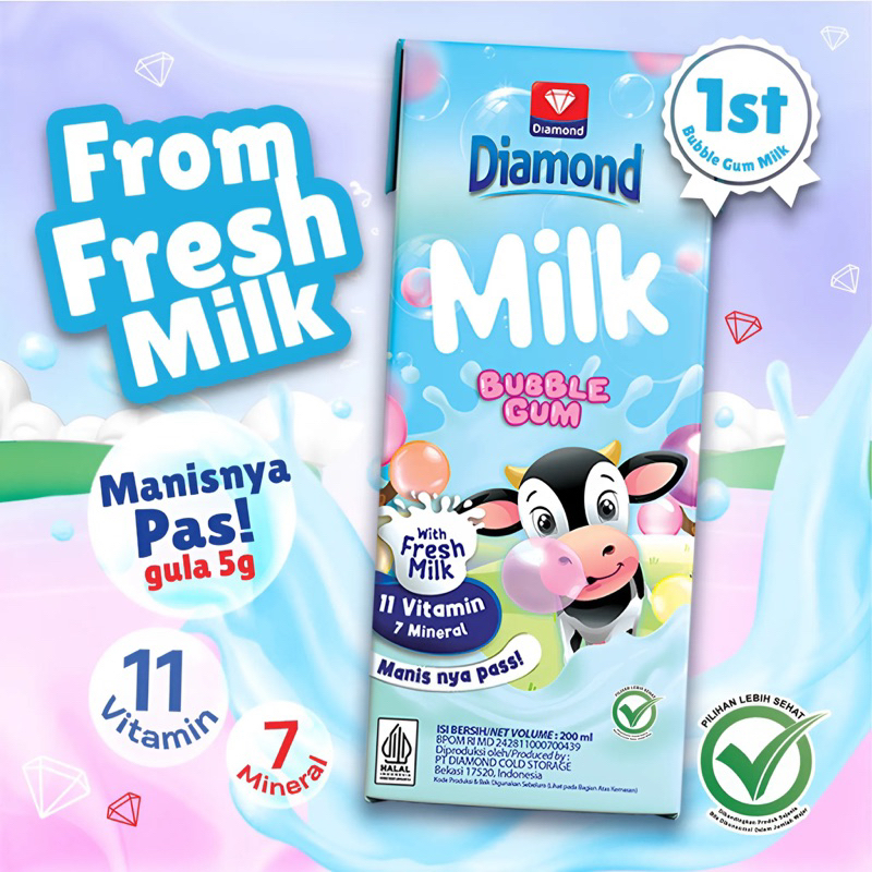 Jual Diamond Uht Milk 200ML Bubble Gum | Shopee Indonesia