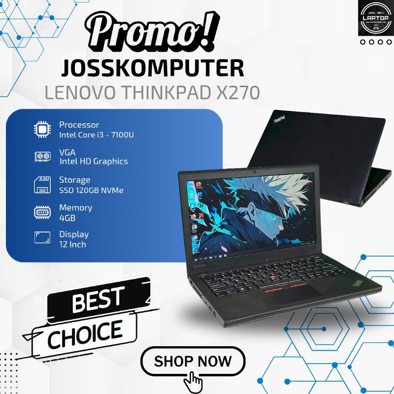 Jual LENOVO THINKPAD X270 INTEL CORE I3-7100U/ RAM 4GB/ SSD 120GB/ 12 INCH | Shopee Indonesia