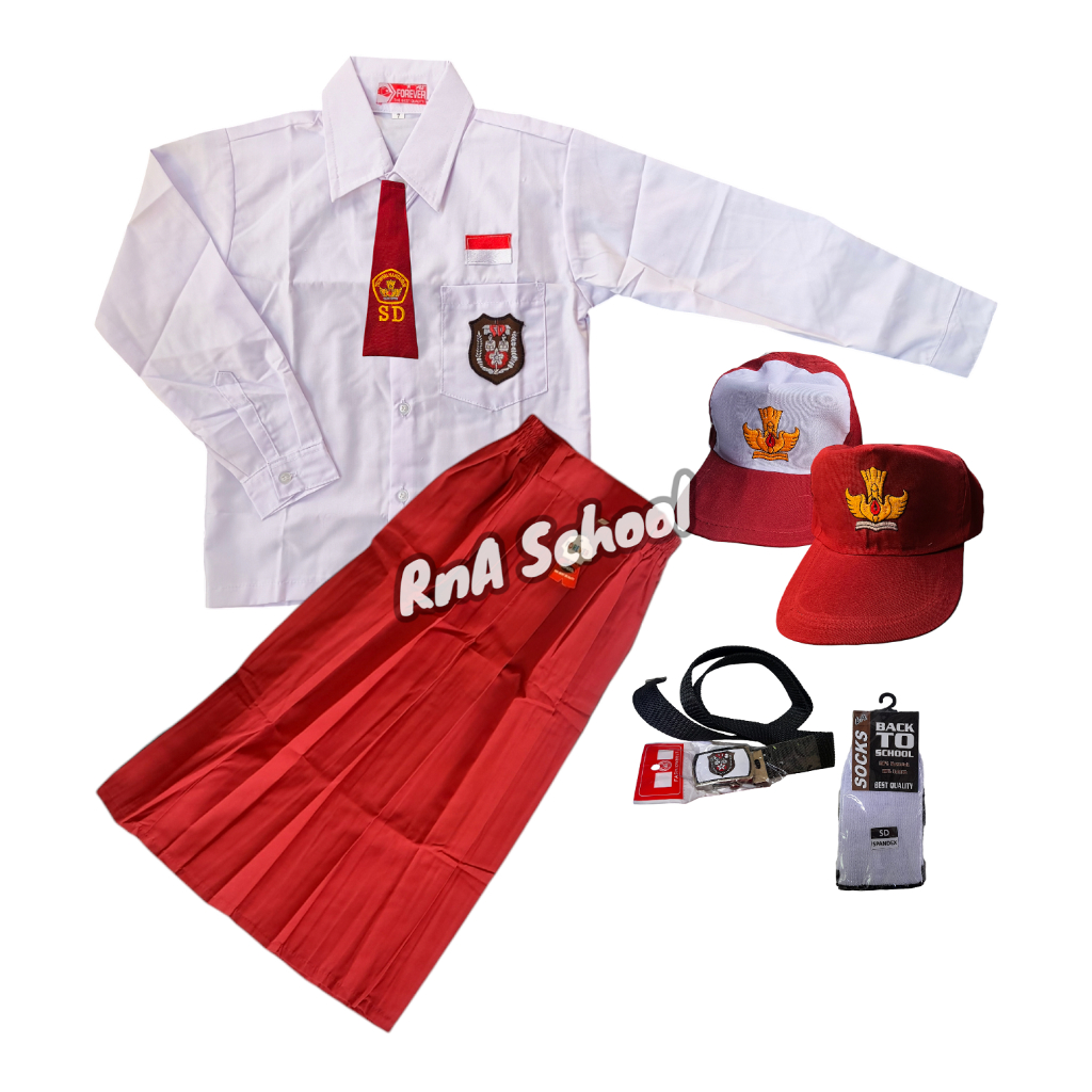 Jual Set Seragam Sekolah SD Perempuan Baju SD Lengan Panjang Rok Merah ...