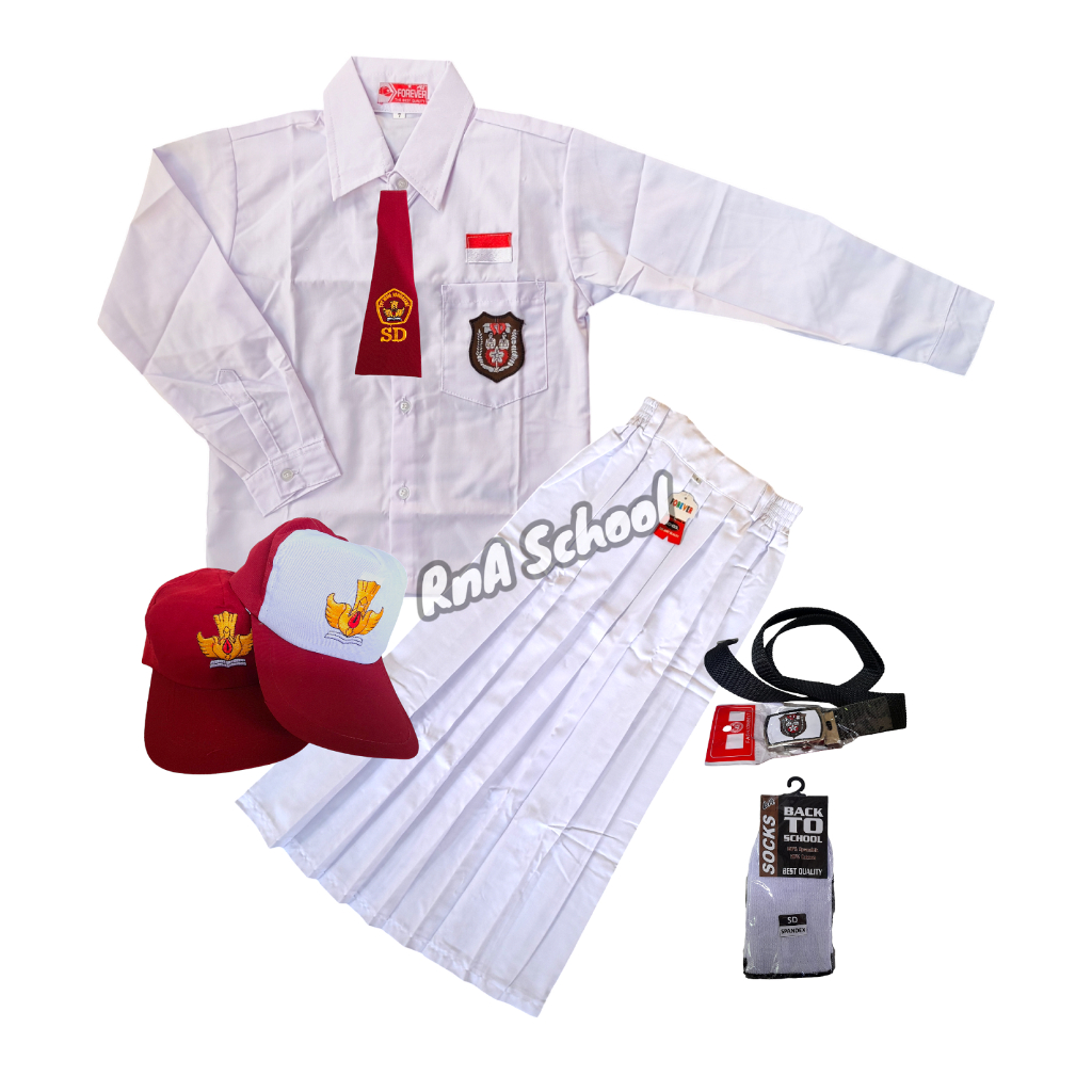 Jual Set Seragam Sekolah SD Perempuan Baju SD Lengan Panjang Rok Putih ...