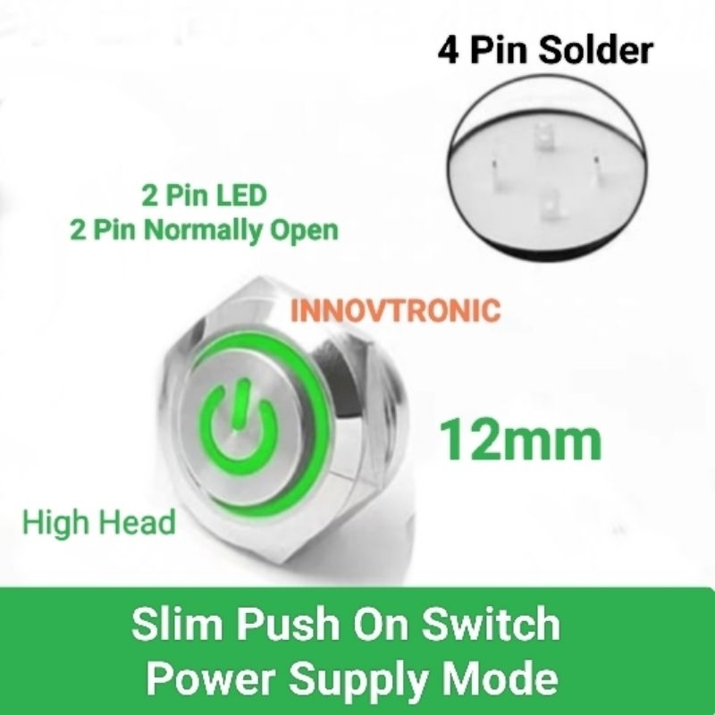 Jual 12mm Slim Power LED Saklar Bel Klakson Tipis Self Reset Stainless ...
