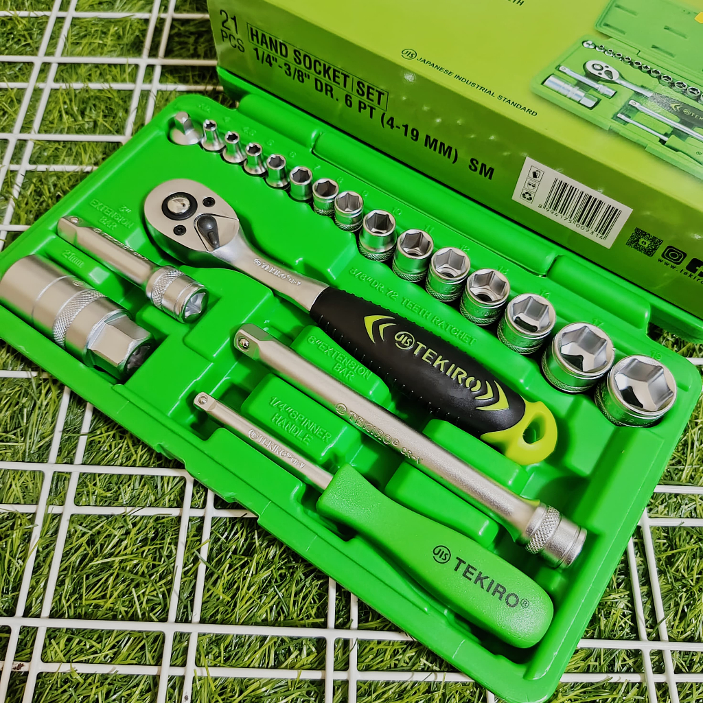 Jual TEKIRO Kunci Shock Sock Sok Set 21pcs 1/4-3/8 Inch Hand Socket 4-21mm 1 Box Original ...